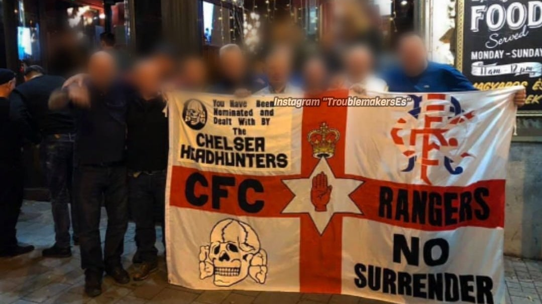 Chelsea fans photographed holding up 'SS death skull' insignia on flag ...