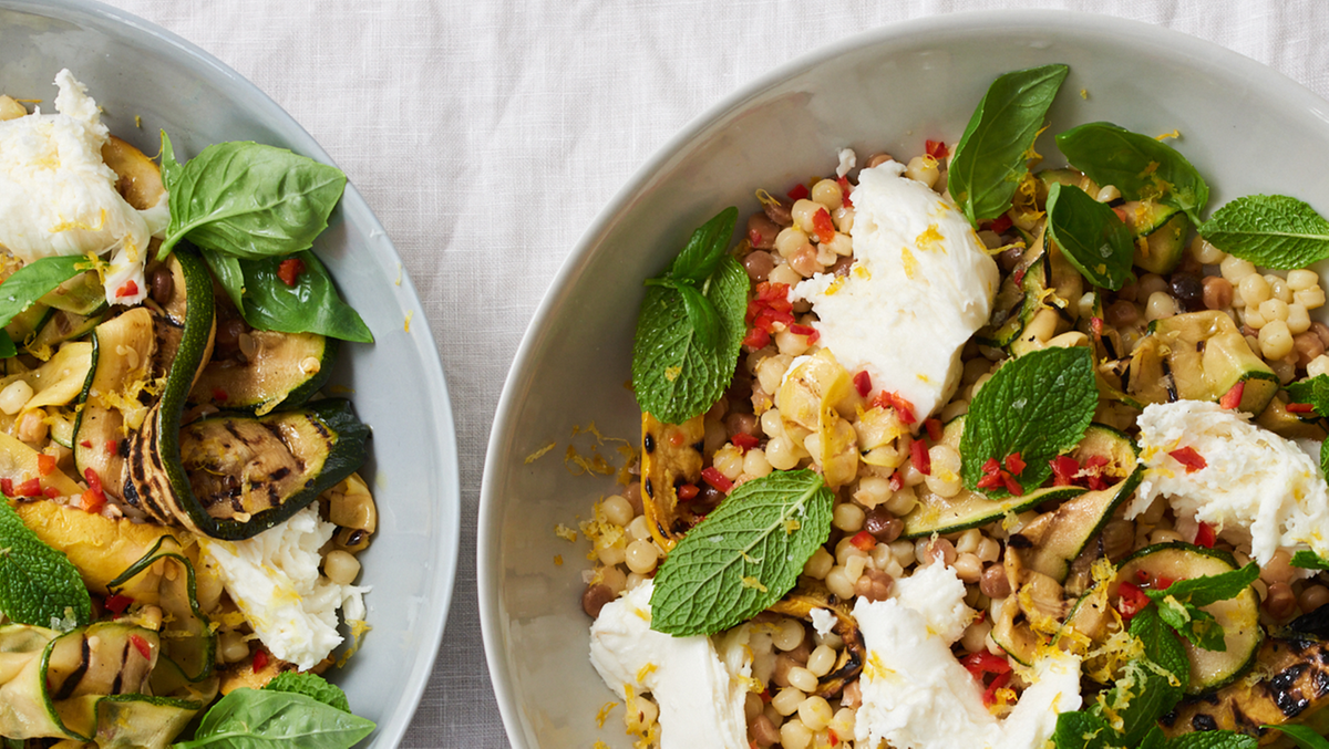 Charred courgette salad with mozzarella and fregola - The Jewish ...