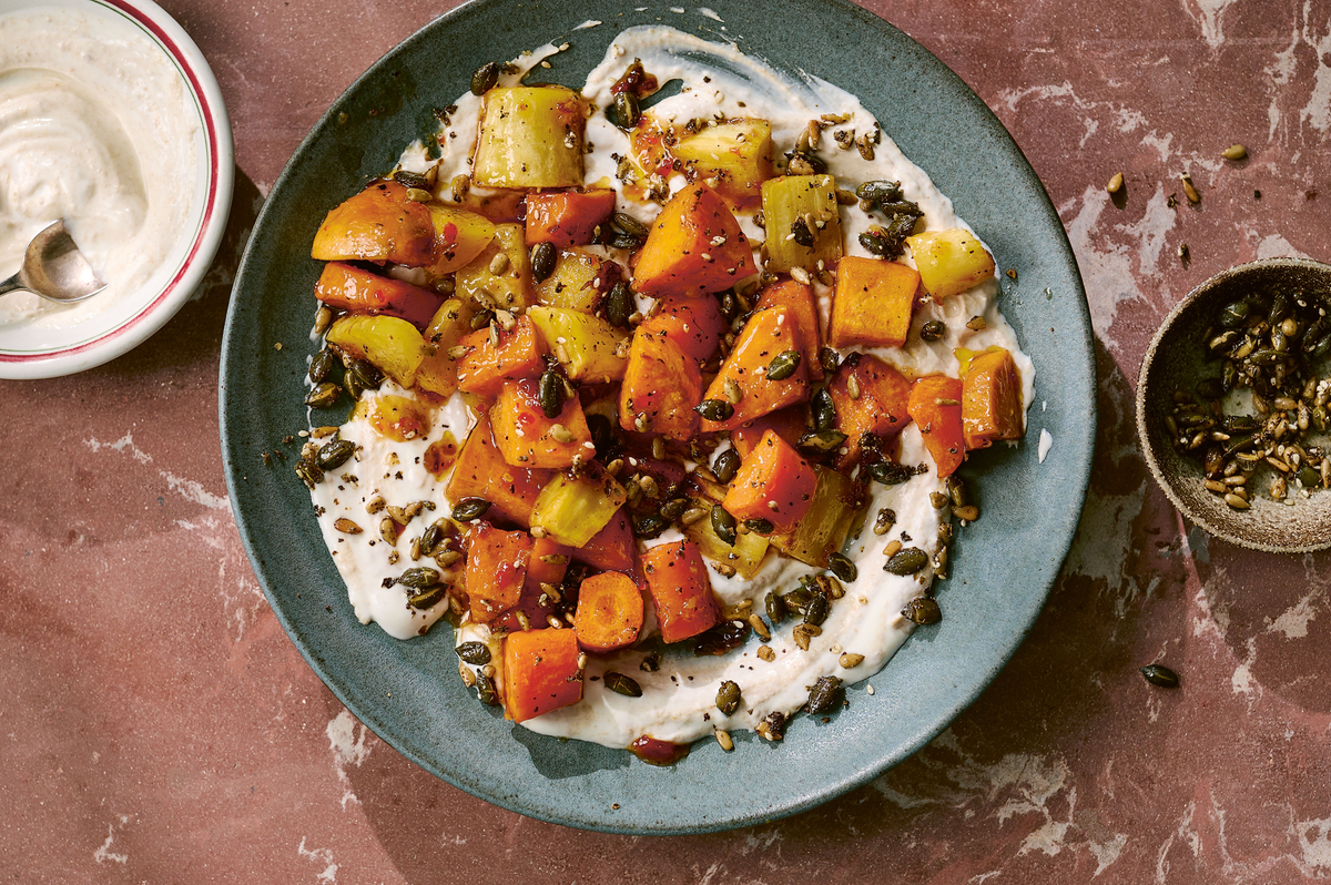 Chilli roast vegetables with toasted seeds and tahini yoghurt - The ...