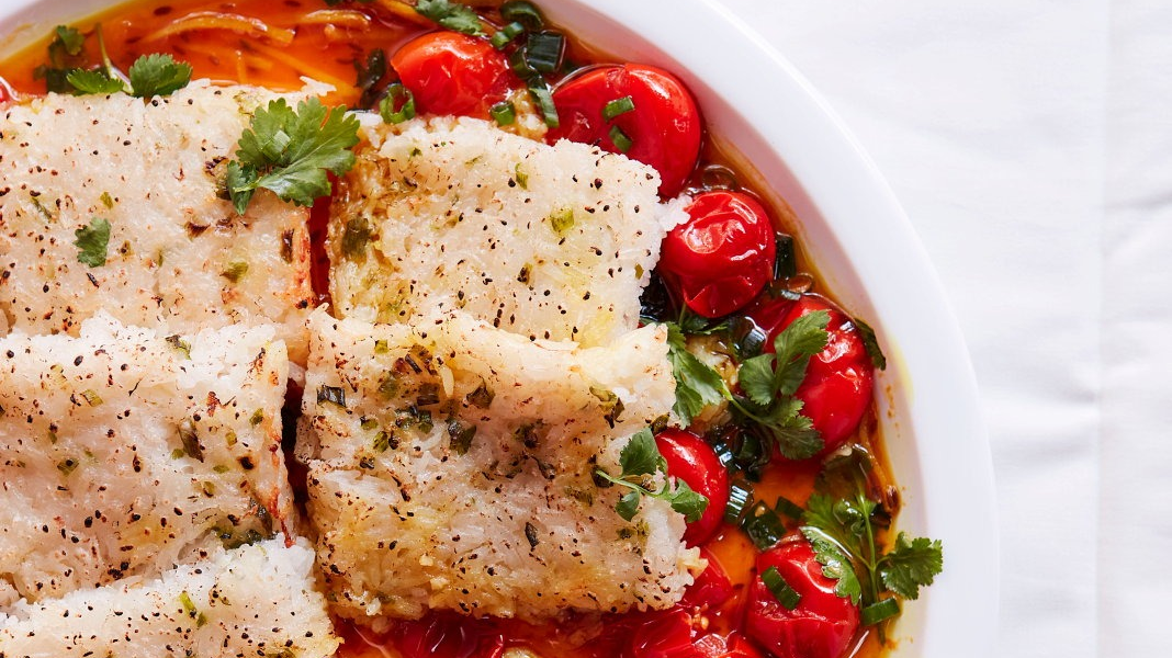 Recipe: Sticky coconut rice cake with turmeric tomatoes - The Jewish ...