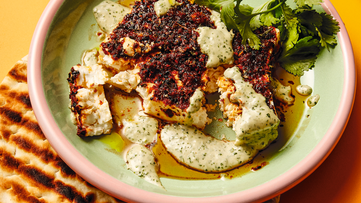 Squidgy honey-slicked feta, charred bread and green tahini - The Jewish ...